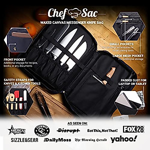 Chef Messenger Knife Bag | Waxed Canvas Chef Knife Bag | Waterproof Material | Chefs Case with 24+ Pockets for Knives & Utensils | Culinary Gifts For Chefs & Students | Sturdy Travel Chef Bag (Blue)