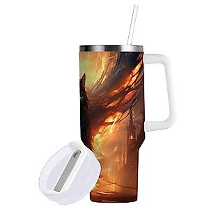 ARGTILDN 40 oz Tumbler Black Cat Fire Insulated Travel Mug with Handle and Straw Lid Stainless Steel Vacuum Coffee Cup Tea Beverage Container Water Bottles for Car Sports office