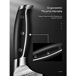 Knipan Knife Set with Block, Damascus Steel Kitchen Knives 7 Piece, Ultra Sharp AUS-10 Japanese Steel Knife Block Sets with Full Tang Handle, Black