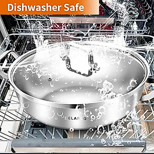 Delarlo Tri-Ply Stainless Steel 11 inch Everyday Pan with Lid, Kitchen Everything Pan, Chef's Pans, Induction Deep Saute Pan, High Side Cooking Pot 3.5QT, Oven Safe Stock Pot, Up to 600℉