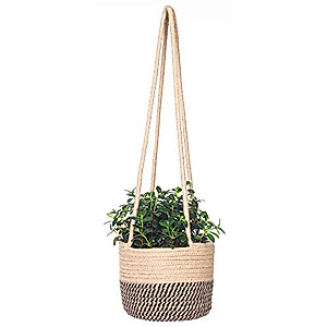 RUIZHIXUAN Hanging Planter Basket Jute Rope Woven Plant Hangers Indoor Hanging Plant Holder Up to 7" Pot Macrame Modern Storage Organizer Home Decor (Jute)