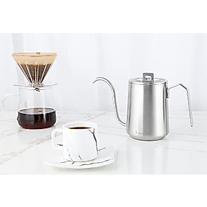 Easyworkz Gooseneck Pour Over Coffee Kettle 20 oz Stainless Steel Hand Drip Coffee Pot With Long Narrow Spout, Brushed Silver