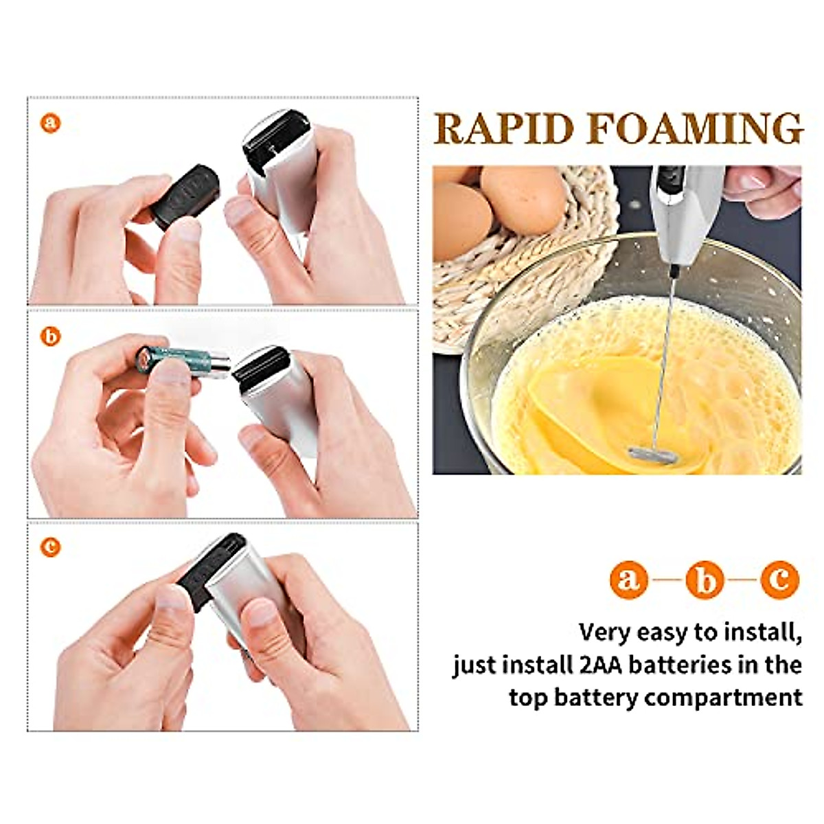 YHT Milk Frother Handheld, Electric Battery Operated Coffee Whisk, Stainless Steel Drink Frappe Mixer, Original Foam Maker, Mini Low Noise Blender for Cappuccino Hot Chocolate Matcha Latte