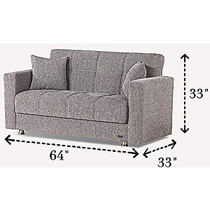 BEYAN Niagara Collection Contemporary Upholstered Convertible Storage Love Seat with Easy Access Storage Space, Includes 2 Pillows, Gray