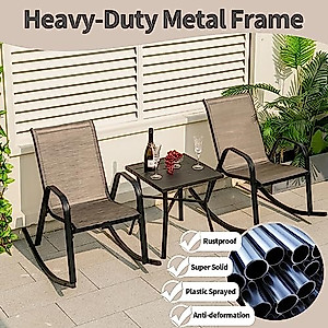 Patio Rocker Chair Rocking Chairs 2 Piece Modern Outdoor Furniture Ergonomic Rockers with Breathable Fabric Seat, Sturdy Metal Patio Furniture for Front Porch, Backyard, Garden(Brown*2)