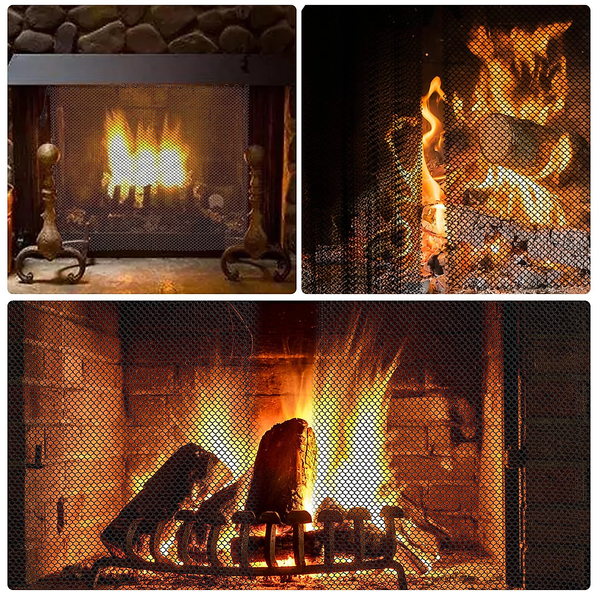 Copgge Fireplace Mesh Screen Curtain 2 Replacement Black Metal Hanging Mesh Curtain Fireplace Spark Guard Iron Mesh Fireplace Cover Fireplace Safety Mesh 24" High X 24" Wide with Pulls