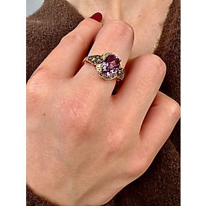 LE VIAN 1 3/4 Carat Oval Purple Amethyst and 1/4 Carat Chocolate Diamond Band Ring for Women in 14k Rose Gold (White/Fancy Brown, cttw) Engagement Anniversary Ring Size 7