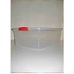 Romanoff 12 QT Clear Storage Box with Red Snap Handle. Great for Toys,Garage & Laundry Room Organization. ***Stores Kinetic Sand Perfectly!!***