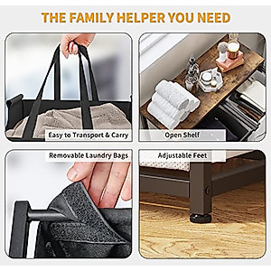 LIVEHOM Laundry Basket Double Laundry Hamper with Removable Bags, Fabric Handles, Large Top Shelf and Laundry Bag for Bathroom, Dorm, Laundry Room