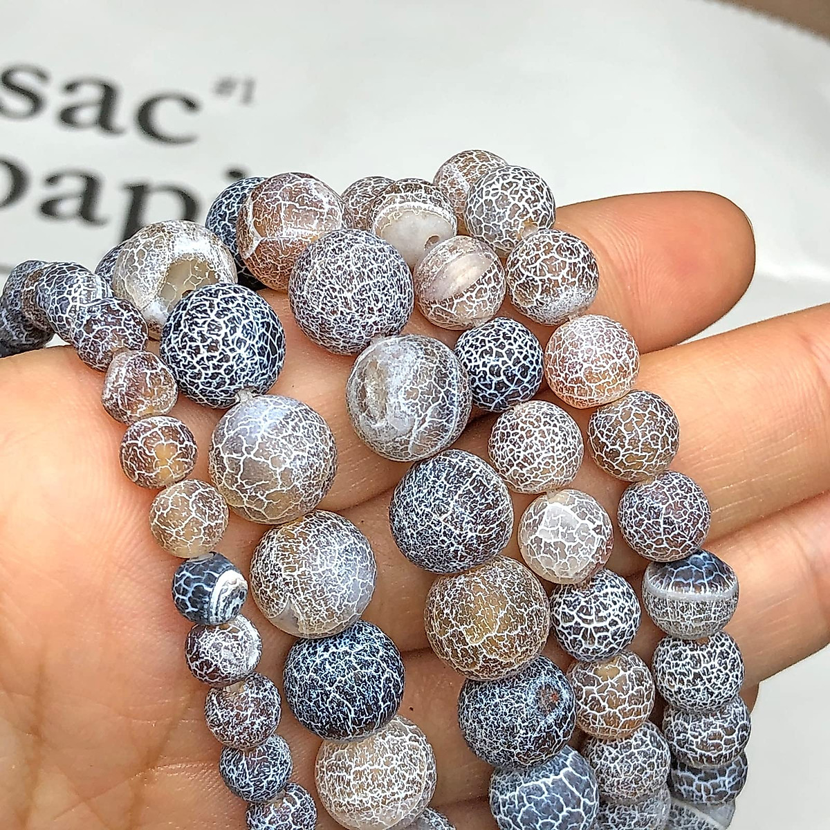 YU AAA Natural Frost Matte Brown Dragon Dream Cracked Fire Agates Stone Loose Spacer Beads for Jewelry Making DIY Charm Bracelets T309 (Item Diameter : 8mm 45-46pcs)