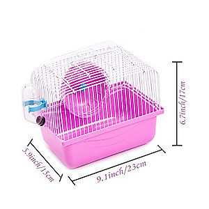 PStarDMoon Portable Hamster Cage with Running Exercise Wheels, Water Bottle, with Rainbow Hamster Toys and Sawdust, for African Miniature Rabbit Chinchilla Squirrel and Other Small Animals (Pink)