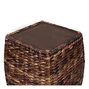 BIRDROCK Home Seagrass Accent Stool - Made of Hand Woven Natural Seagrass - 21 Inch Upholstered Stool for Living Room, Bathroom, Closet, and Bedroom - Modern Rustic Design Seat - Espresso