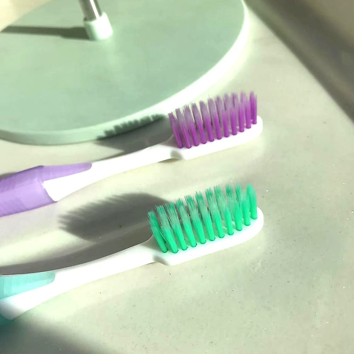 weizhang 50 Toothbrushes Affordable Bulk Pack for Travel, Hotel, Guest, ndividually Wrapped Purple and Blue