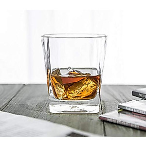 First to act tactical Crystal Whiskey Glasses Set of 6 Large Lead-Free Crystal Glass Tasting Cups Scotch Glasses Tumblers for Drinking Irish Whisky Bourbon Tequila (Square Tumbler, 6 * 9.1oz)