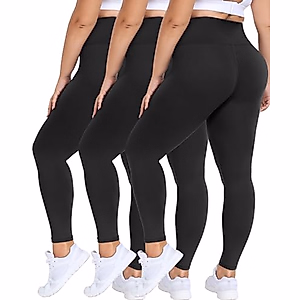 GAYHAY 3 Pack Plus Size Leggings for Women - Tummy Control X-Large - 4X High Waist Stretchy Pants for Workout Yoga Running​ Black/Black/Black