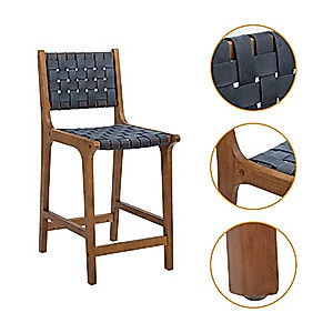 CangLong, Set of 2，Dark Grey Counter Stool Barstool 24 Inch Seat Height Faux Leather Straps