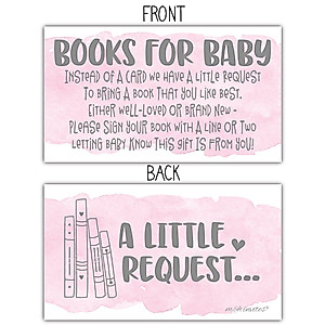 50 Pink Watercolor Books for Baby Shower Request Cards - Invitation Inserts - Girl Baby Shower