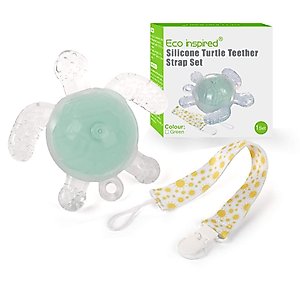 Eco Inspired Turtle Baby Teether Toy - Baby Teething Toys for 3M+ Food Grade Silicone Teether for Soothing Teething Baby Sore Gum Teethers for Babies with Teether Clip (Green)