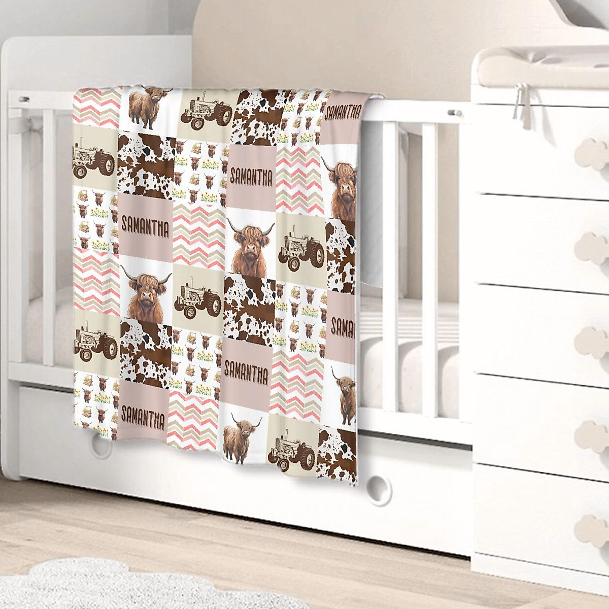 Custom Highland Cow Blanket,Personalized Highland Cow Throw Blankets,Customized Swaddle Blanket for Girls Boys Kid Baby Newborn Toddler Kid Name Blanket Birthday Gift,40"x50"-Throw Size for Kids