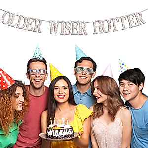 Rose Gold Glitter Older Wiser Hotter Banner, Death to My Youth 30th Birthday Banner Decorations, Funny 30th Birthday Party Decorations for Women