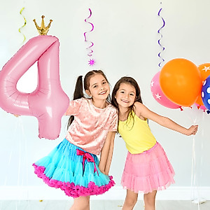 Gifloon Number 4 Balloon with Crown, Large number balloons 40 inch, 4th Birthday Party Decorations Supplies 4 Year Old Birthday Sign Decor, Pink