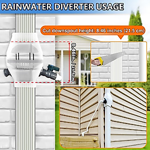 Rainwater Collection System, Rain Diverter for 2x3”and 3x4” Standard Downspouts, with PVC 3/4 Spigot and Filtration, White