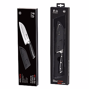 Cangshan ALPS Series 502742 German Steel Forged 7-inch Santoku Knife with Sheath, Black