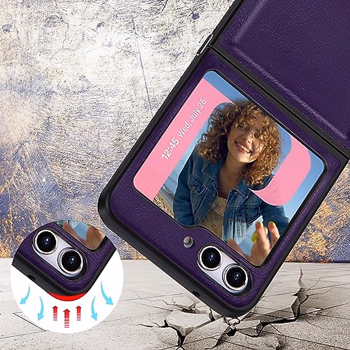 Belemay for Samsung Galaxy Z Flip 5 Case-Genuine Leather+Soft TPU Bumper-Protective Slim Cover-Shockproof Samsung Z Flip5 Phone Case Compatible with Samsung Galaxy Z Flip 5 (5G 2023)-Royal Purple