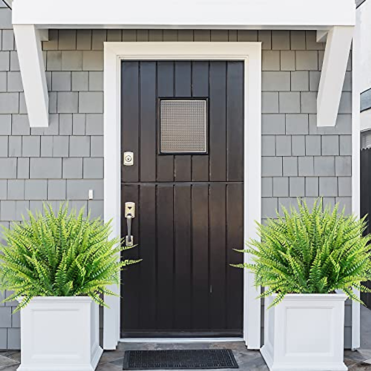 ZEOSTARO 12 Bundles Artificial Plants, Fake Boston Fern Greenery Outdoor UV Resistant No Fade Faux Plastic Plants Garden Porch Window Box Decorating