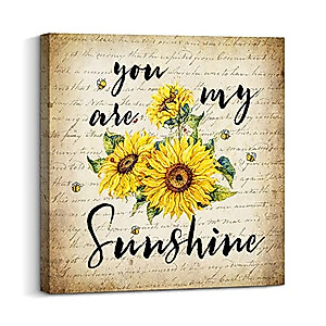 Sunflower Canvas Wall Art You Are My Sunshine Inspirational Quote Sign for Kitchen Living Room Wall Decor (12" x 12", Sunflower)