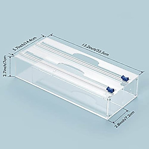 Plastic Wrap Dispenser with Cutter, Acrylic Foil and Plastic Wrap Organizer, Clear Aluminum Foil Dispenser with Cutter for Drawer, Wax Paper Holder with Slide Cutter, Compatible with 13" Roll