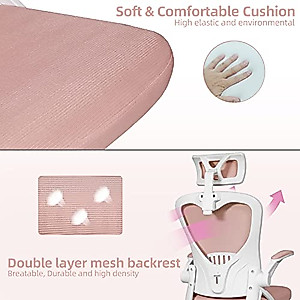 Dvenger Office Desk Chairs with Wheels and Flip up Arms Headrest, Executive Office Chairs Clearance, Height Adjustable Ergonomic Mesh Office Chair for Home Office, Pink