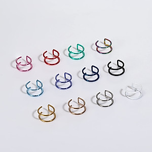 Drperfect Fake Double Nose Ring Hoop Stainless Steel Faux Nose Ring Non Piercing Lip Ring Ear Cuff Clip on Helix Cartilage Earring Set