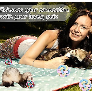 KUNBIUH 3Pcs Ferret Toys Ball Set - Colorful Bouncy Rubber Balls with Built-in Bell Ferret Cat Teeth Grinding Wiggle Ball Interactive Sound Toy Exercise Scratch Chew Toys for Indoor Small Animals
