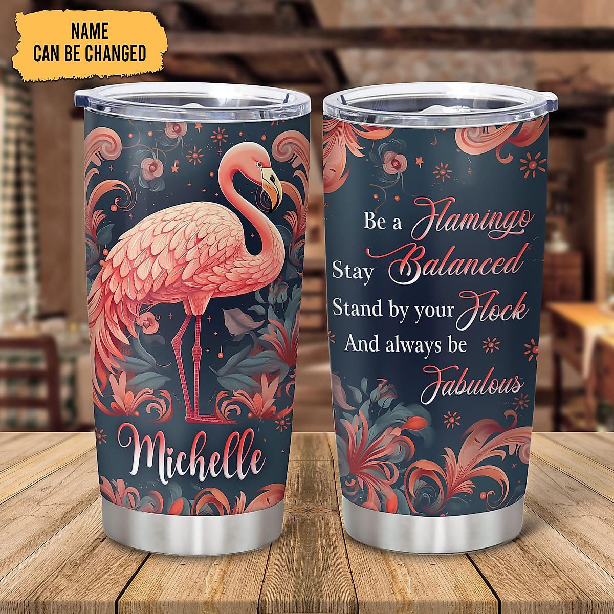 Hyturtle Personalized Gifts For Flamingo Lover - Be A Flamingo Custom Name Stainless Steel Tumbler 20oz With Lid - Idea Bird, Animal lover Gift For Women Girl On Birthday, Christmas