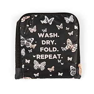 MIAMICA Miamica Foldable Travel Laundry Bag, Black Butterfly, Wash, Dry, Fold, Repeat, 21'' x 22'' – Lightweight, Durable Design with Drawstring Closure