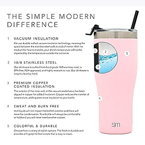Simple Modern Tumbler with Clear Flip Lid and Straw | Reusable Insulated Water Bottle Stainless Steel Travel Mug | Slim Cruiser Collection | 32oz, Blush