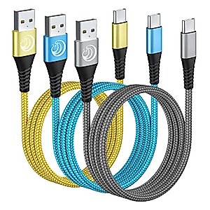 USB C Cable 10FT 3Pack Fast Charging Nylon Braided Long Type C Charger Cable Compatible with Samsung Galaxy S23 S22 S21 S10 S9 S8 A02s A03s A11 A12 A13 A20 A21 A32 A42 A53 Z Fold 4, Tablet, LG, Moto