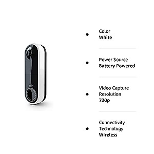 Arlo Essential Wire-Free Video Doorbell - HD Video, 180° View, Night Vision, 2 Way Audio, Direct to Wi-Fi No Hub Needed, Wire Free or Wired, White - AVD2001 RENEWED
