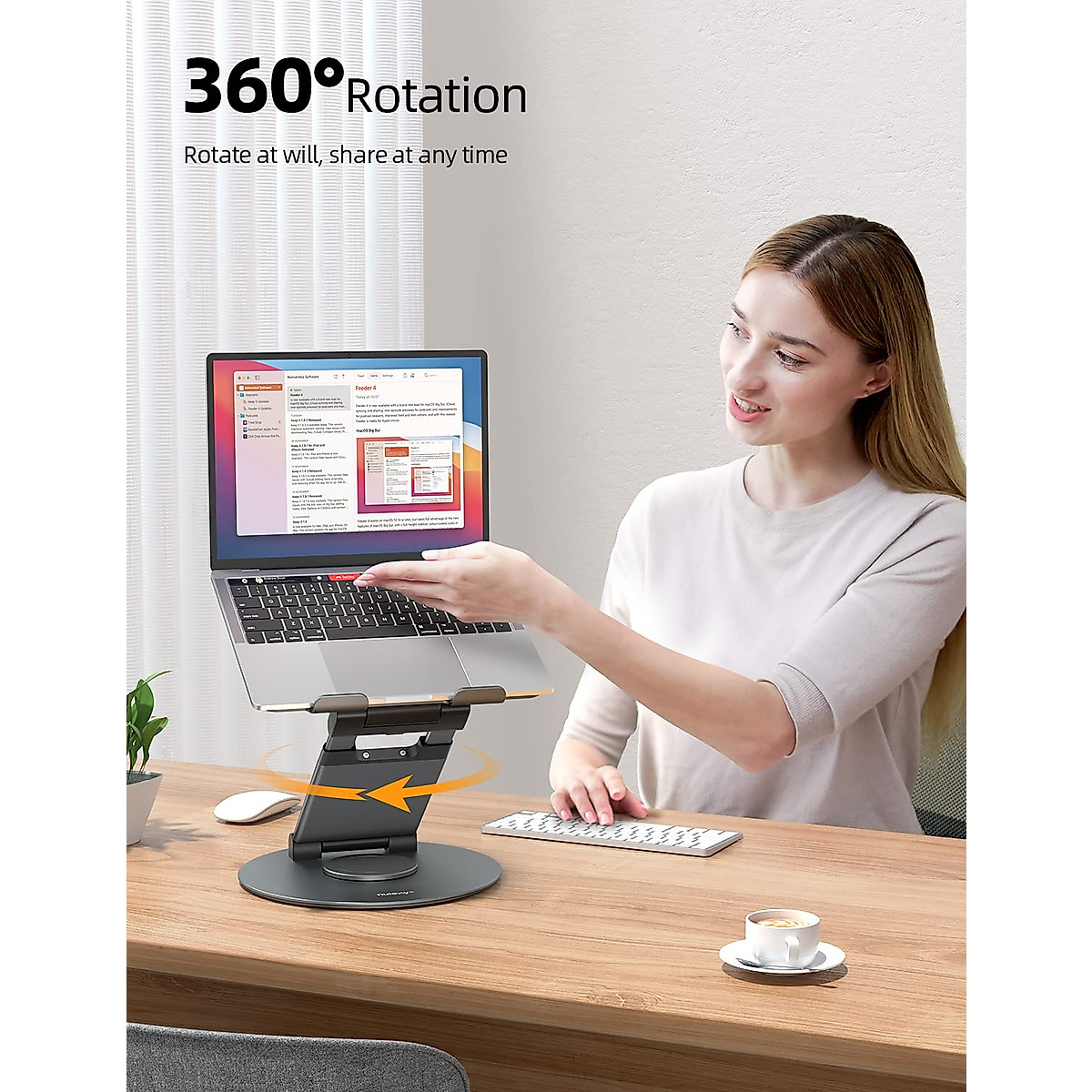 Nulaxy Telescopic 360 Rotating Laptop Stand for Desk Adjustable Height Swivel Pull Out Design Ergonomic Laptop Riser Fits All MacBook, Laptops - LS18