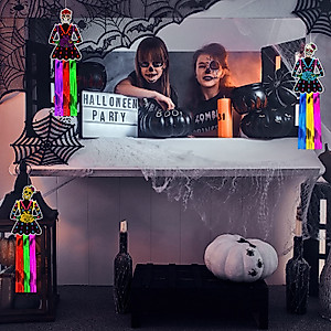 Day of the Dead Sugar Skull Hanging Decorations 3 Pieces Dia De Los Muertos Party Decorations Skeleton Sugar Skull Bride Decor with Tassels, Glue and Ropes for Halloween DIY Craft Party Supplies