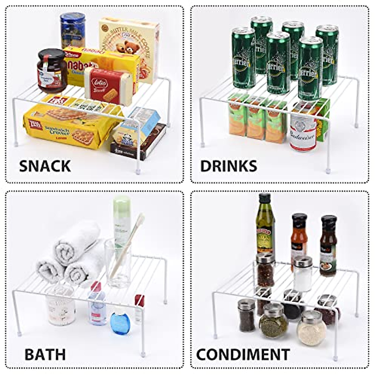 yaenoei Set of 6 - Kitchen Storage Shelf Rack (13.1 x 10.2 Inch)/Plastic Feet - Medium - Steel Metal - Rust Resistant Finish - Cups, Dishes, Cabinet & Pantry Organization - Kitchen (White)