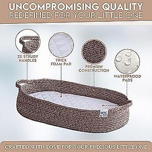Baby Changing Basket for Baby Dresser, Foam Pad with Two Waterproof Covers, Includes Diaper Organizer, Table Moses, Changing Table Topper for Dresser Boho by REBE & CO