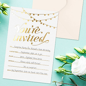 S&O Party Invitations! 25 Gold Foil Traditional Invitations with Envelopes, Wedding, Baby and Bridal Shower Invite, Housewarming Birthday and Girls Quinceanera Invitation Cards - 4x6"
