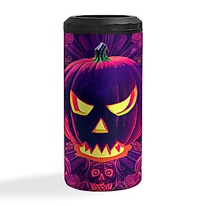 Halloween Insulated Slim Can Cooler - Jack O Lantern Can Cooler - Spooky Insulated Slim Can Cooler