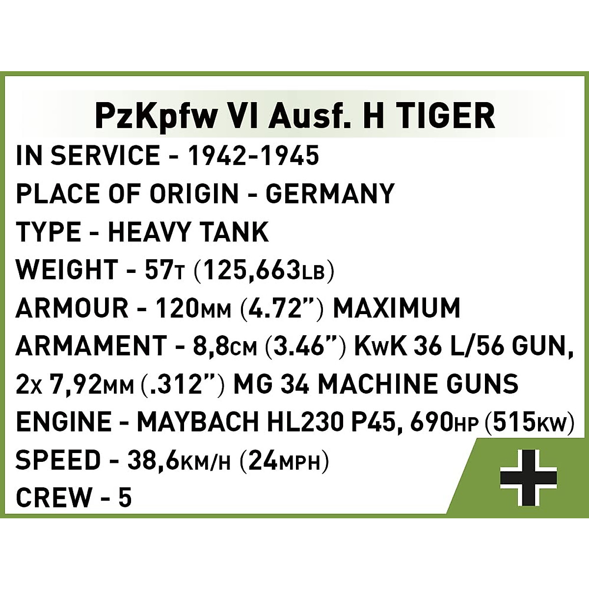 COBI Historical Collection Panzer VI Tiger 131" Tank
