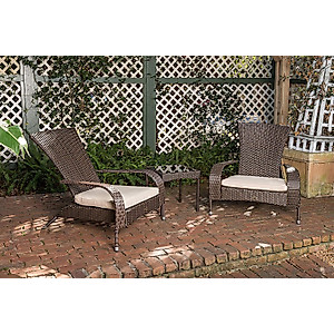 Patio Sense 62966 Coconino Wicker Conversation Set Lightweight & Durable Adirondack Style Chairs All Weather Wicker Includes Khaki Cushions - Mocha