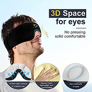 Sleep Mask with Bluetooth Headphones, Boodlab 3D Bluetooth Sleep Mask with Ultra Thin Speakers, Wireless Washable Sleeping Headphones for Meditation Travel, Cool Gadgets Gift for Women Man