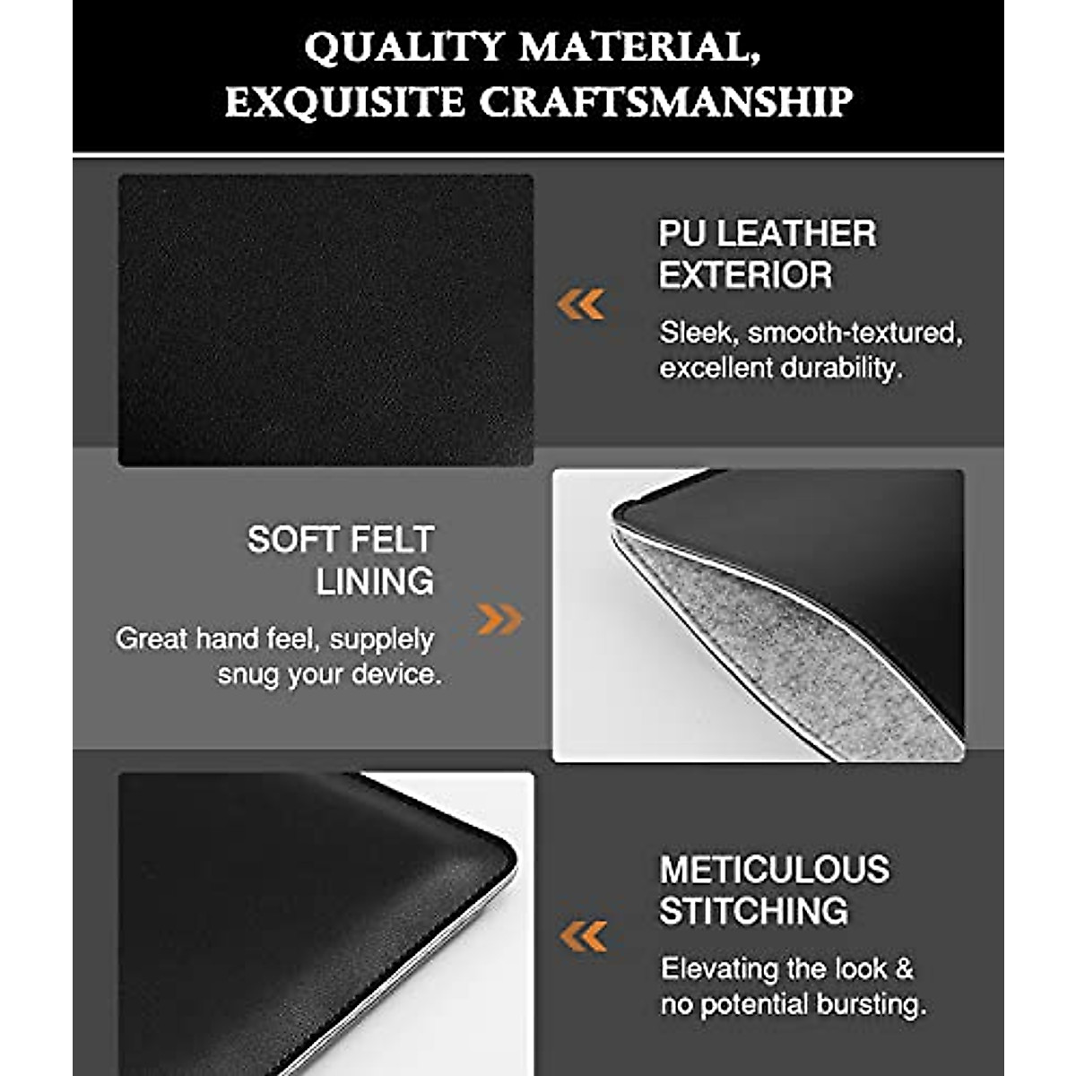 MoKo Laptop Sleeve Compatible with 13.3 MacBook Air Pro, iPad Air/Pro 13 inch, Surface Pro 9/8, PU Leather Notebook Briefcase Carrying Bag Slim Stylish Case Pouch, Black
