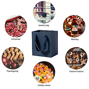 driew Mini Navy Blue Kraft Gift Bags 50 Pcs, 4" x 2.8" x 4.5" Small Gift Bags Bulk Thick Paper with Navy Blue Handles Set for Wedding Party Birthday Gathering Baby Shower